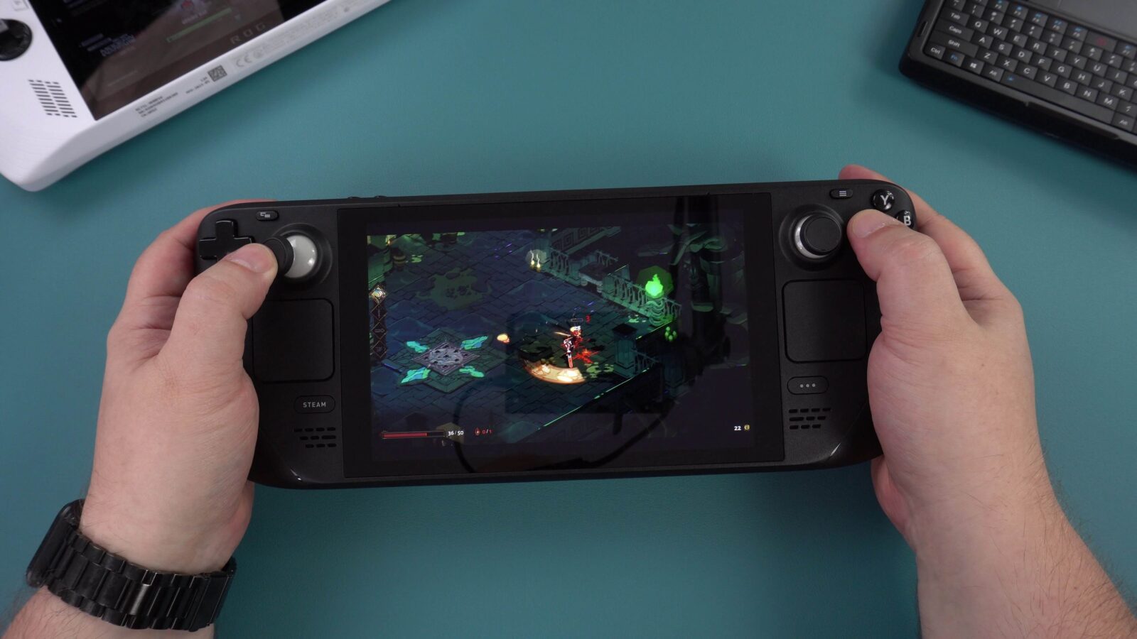 The Steam Deck playing Hades