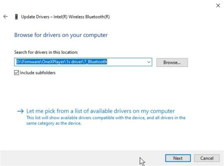 (You can either browse an entire folder for all applicable drivers, or ...