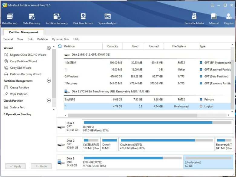To format your USB drive, first open MiniTool Partition Wizard.