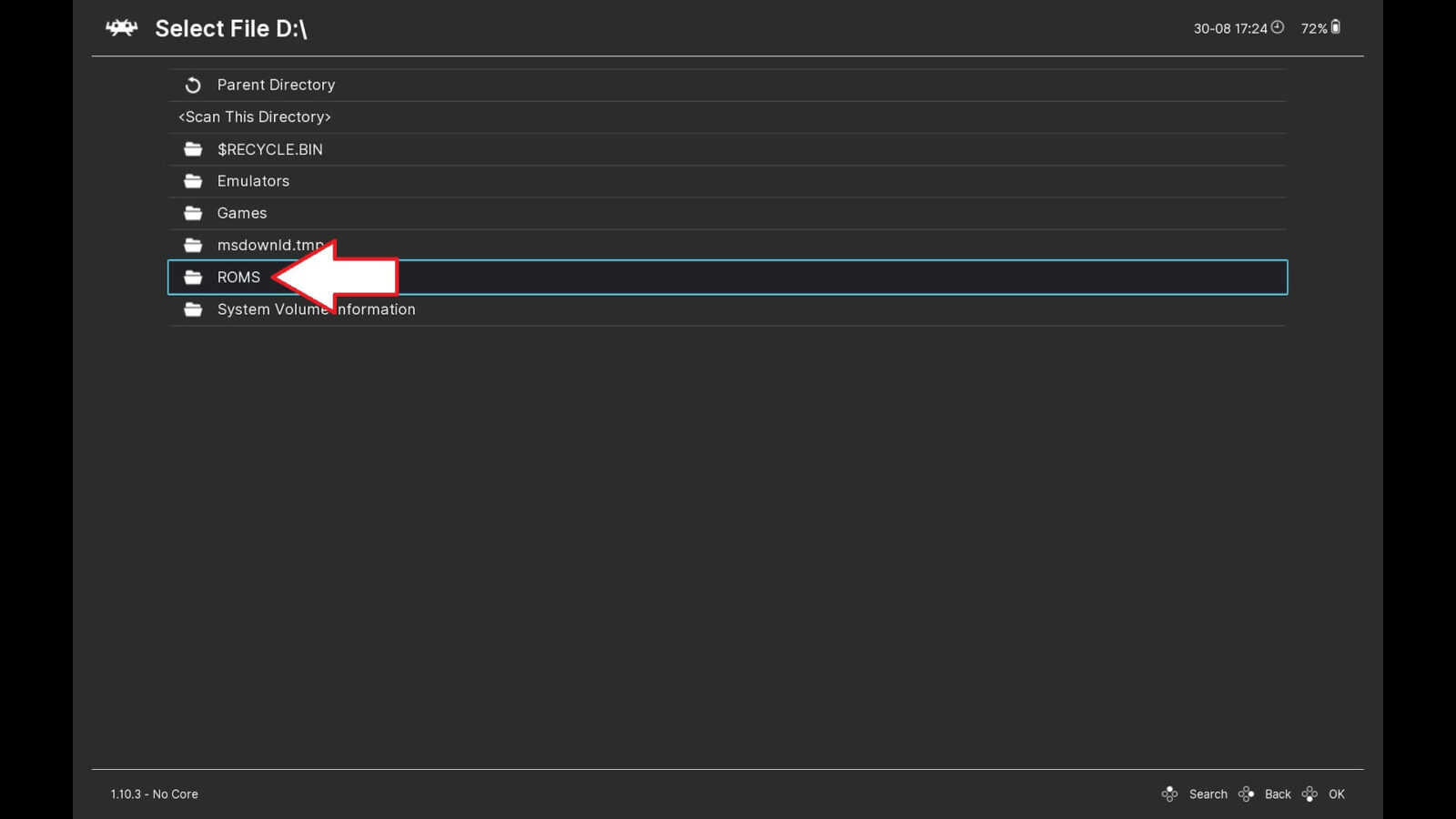 Navigate to the ROMS folder you created.