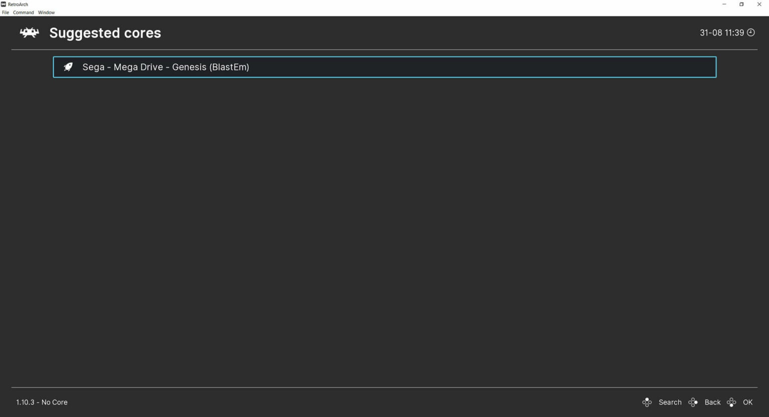 Pick a compatible emulator core and you will be returned to the previous menu, choose Run again ...