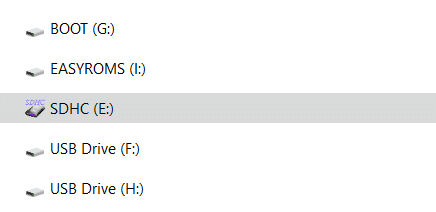 Choose the EASYROMS drive and you will see a list of folders.