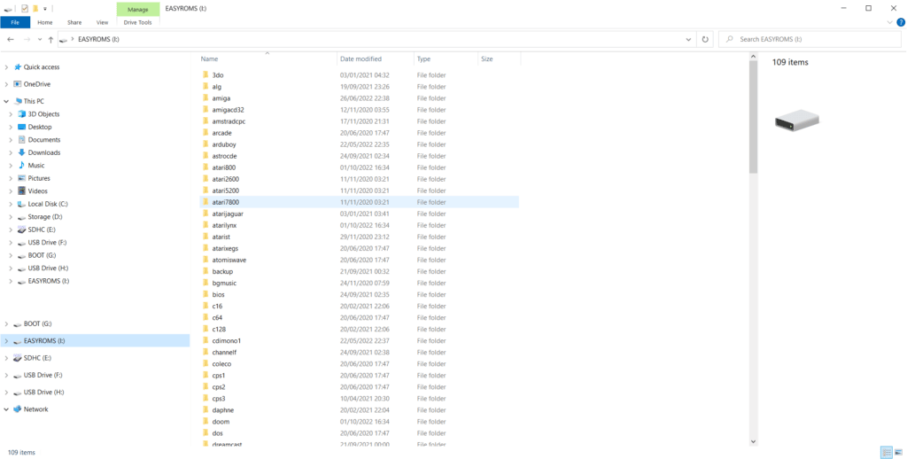 Choose the EASYROMS drive and you will see a list of folders.