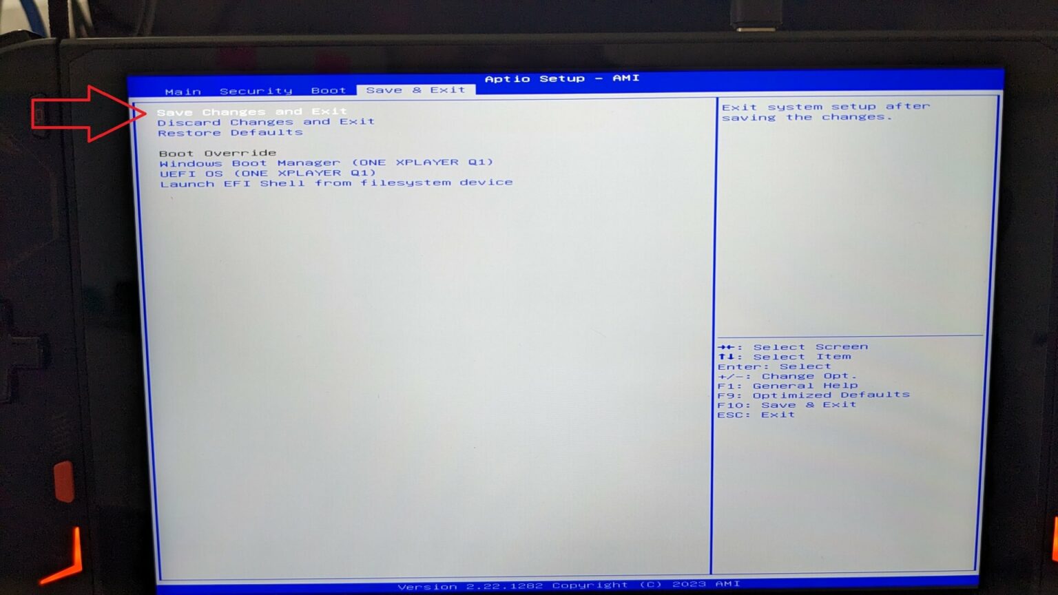 Choose Save Changes & Exit