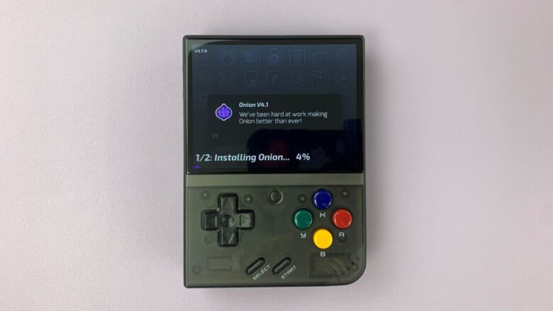 The device will automatically begin installing OnionOS and RetroArch , let it complete this part ...