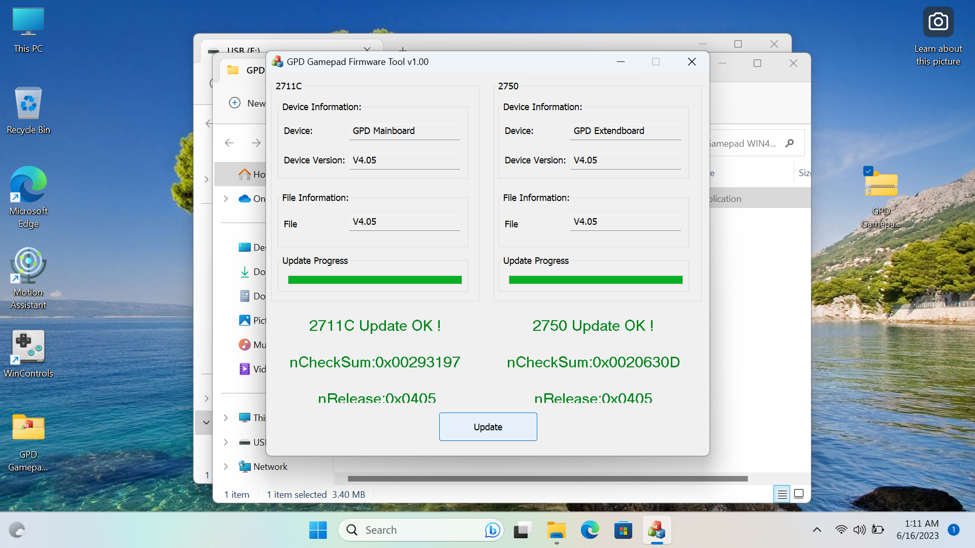 When you click update the two firmwares will install and you will get a ...