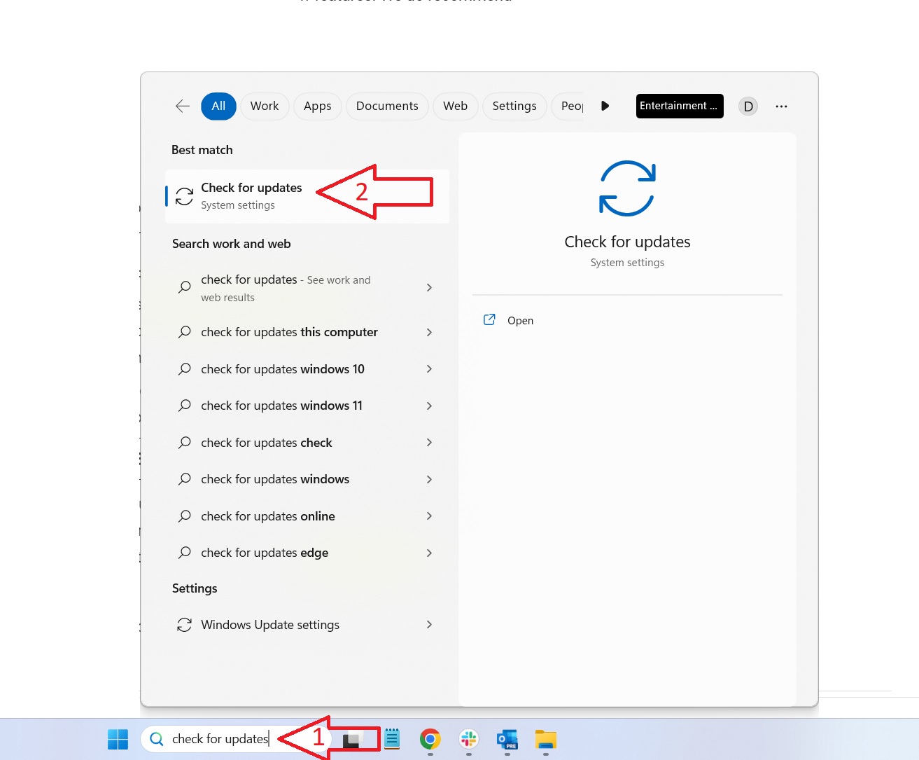 In the search bar, enter “ Check for updates ” (Step 1) and then choose ...