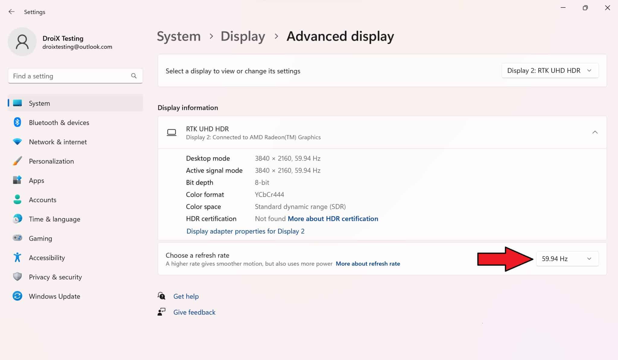 Display Resolution settings