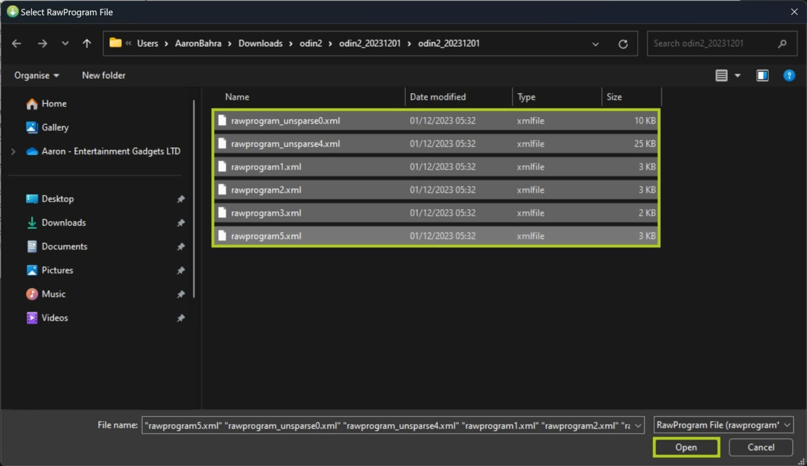 7. Select Load XLM… 8. Select all raw program files 9. select all patch files