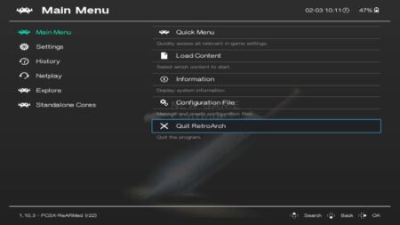 5. RetroArch quick menu 6. RetroArch main menu
