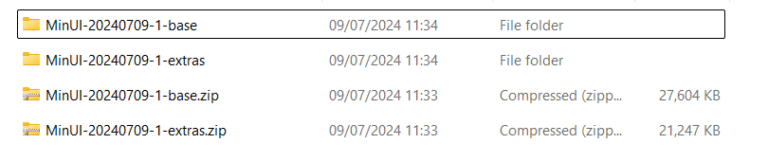 Once extracted, you will have a list of folders and files similar to below: