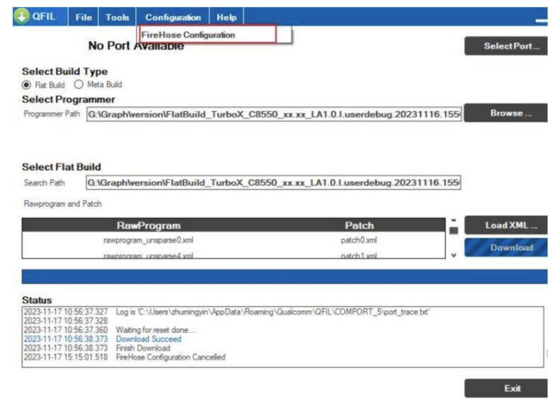 Click configuration at the top, then select FireHose Configuration