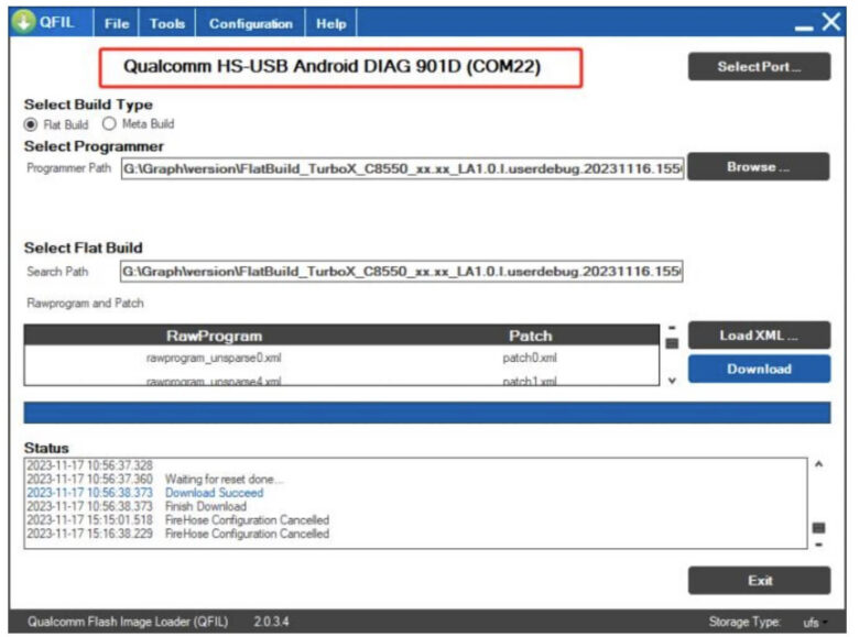 The device enters 9008 mode, connect USB to PC, and 901D port will be ...