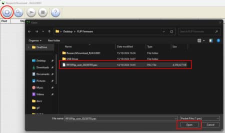 Click the single Cog icon in the top left area, and find/load the firmware update “ RP35Flip ...
