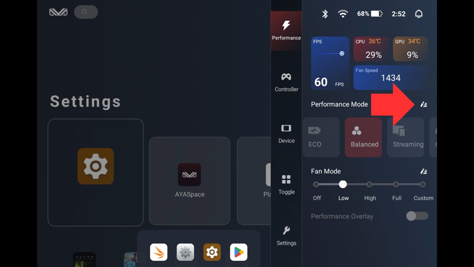 You can edit the Performance Mode profiles by selecting the small Edit ...