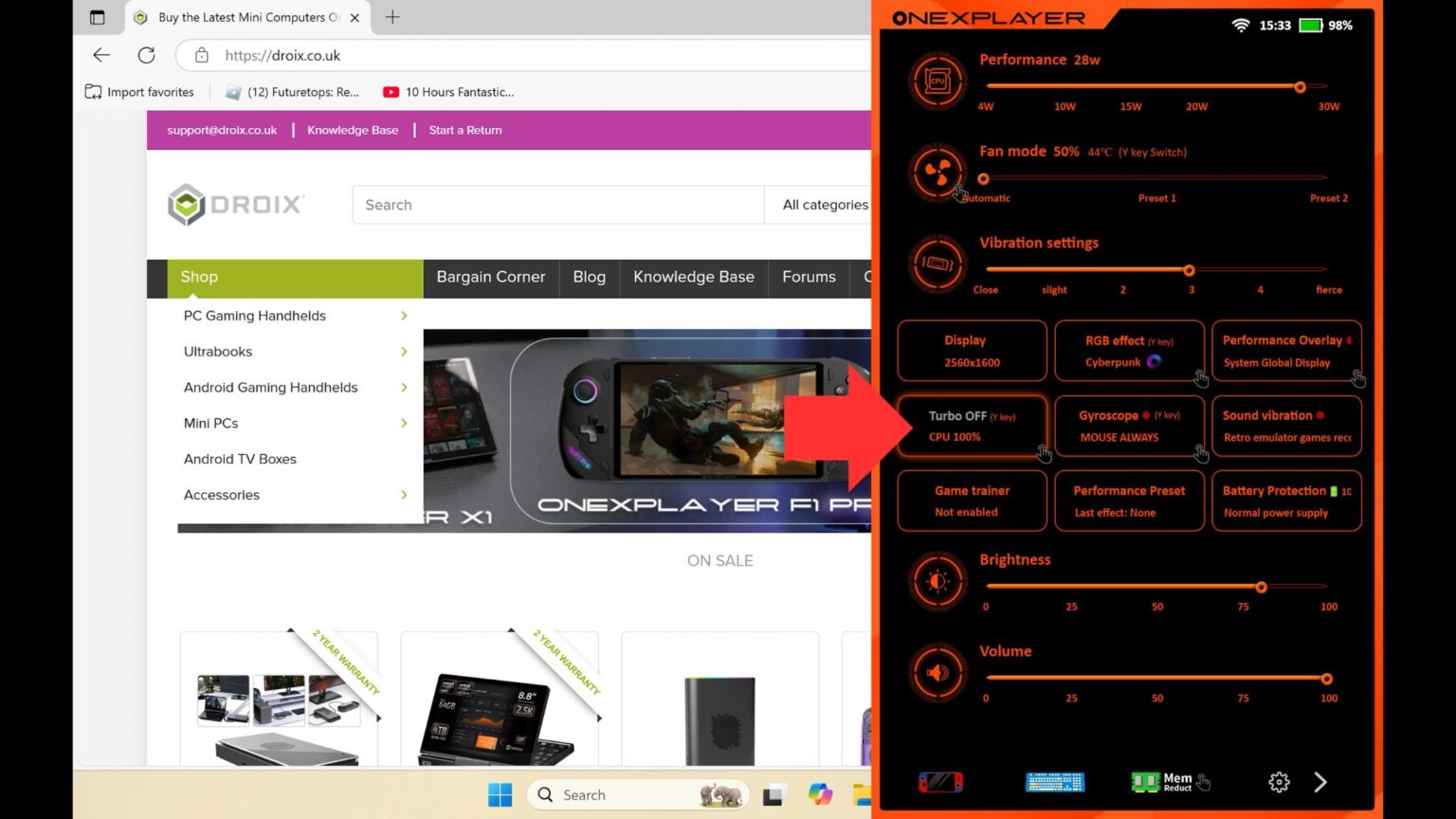 Click on the Turbo ON/OFF to enable or disable the CPU boost.