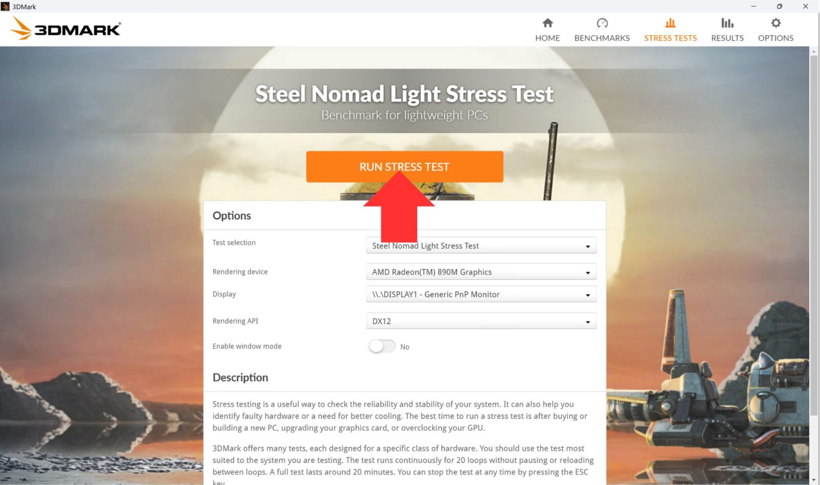 Windows 3DMARK Home Page Stress Test