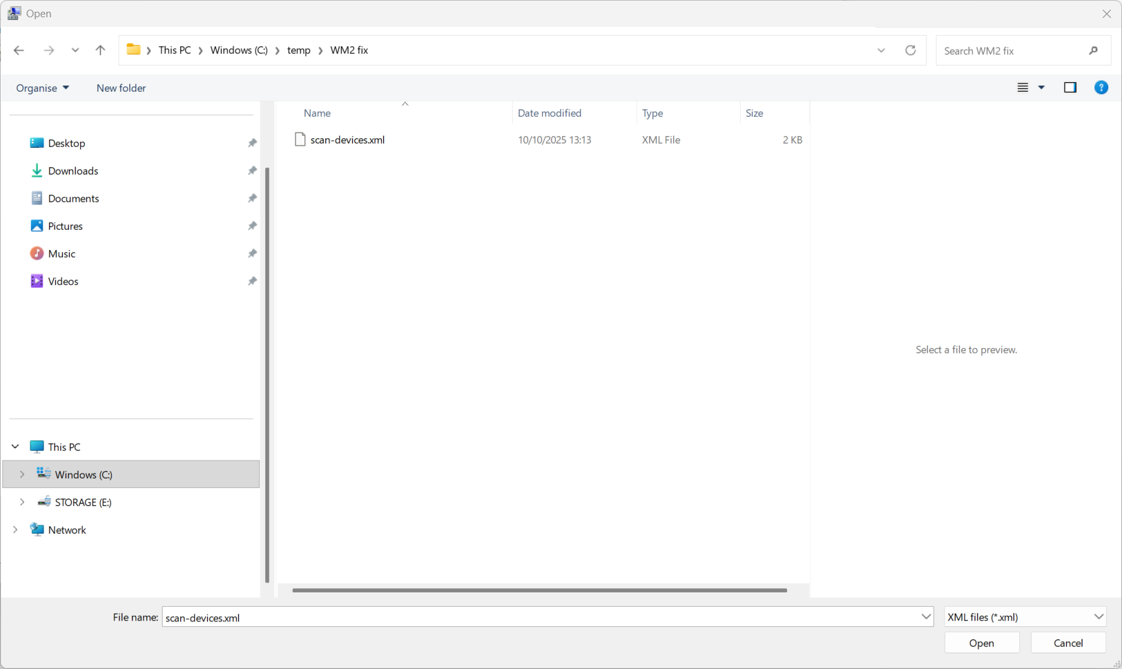 scan-devices.xml 파일을 찾아서 선택하고 확인을 클릭합니다.